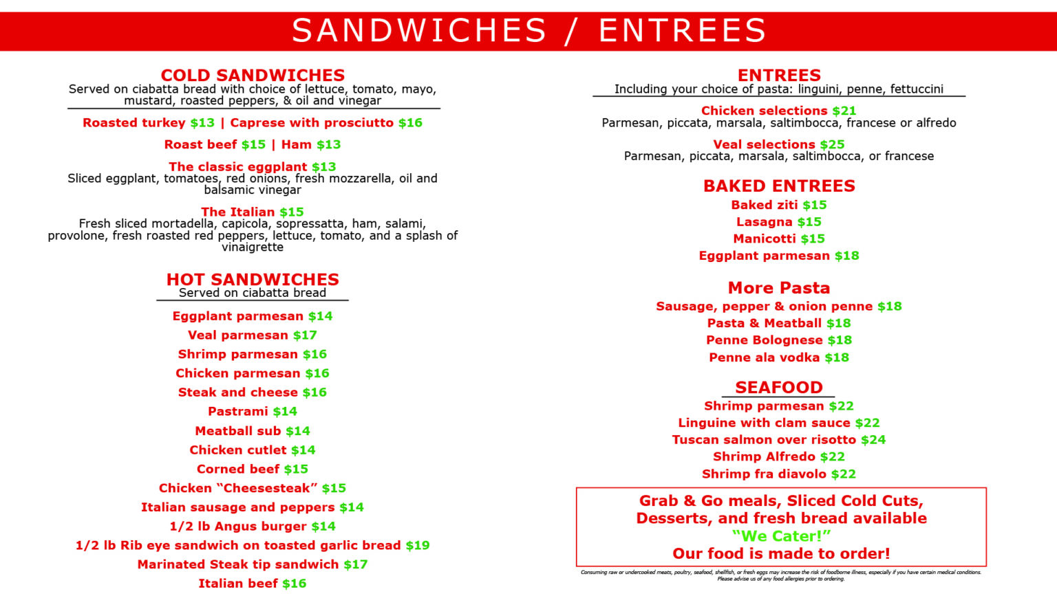 Full Menu - Italian Deli and Market